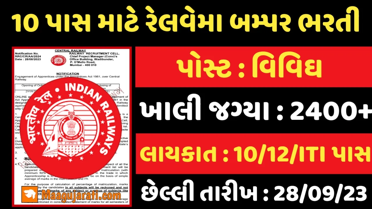 10th Pass Railway Recruitment 2023:10 પાસ માટે રેલવેમાં 2400+ જગ્યાઓ પર ...